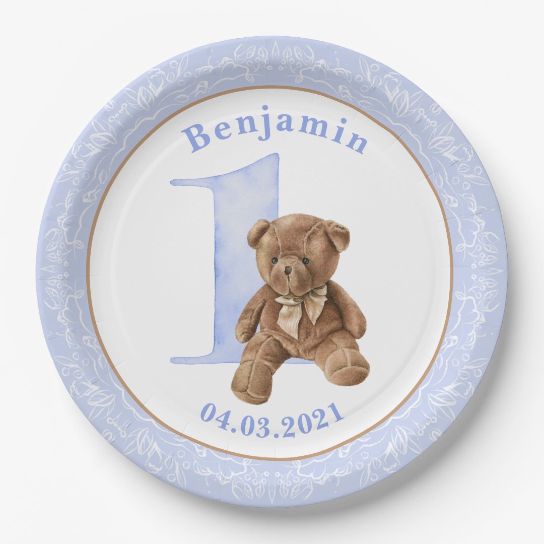 Teddy Bear 1st Birthday Paper Plate | Zazzle