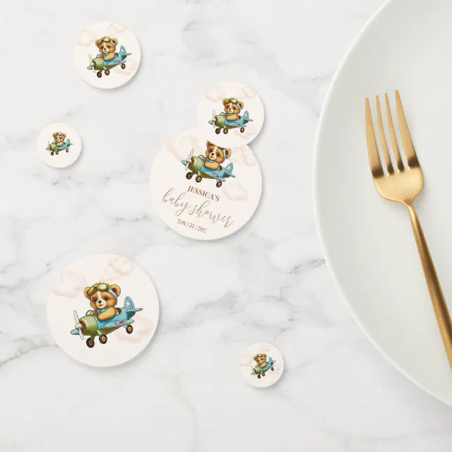 Teddy Bear Airplane Pilot Baby Shower Confetti | Zazzle