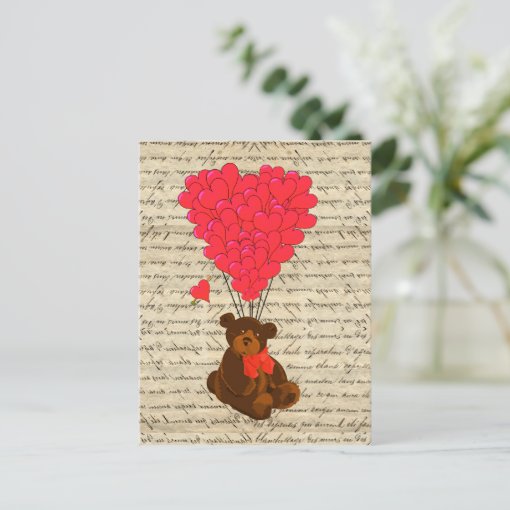 Teddy bear and heart postcard | Zazzle