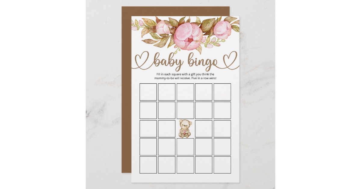 Teddy Bear Baby Bear Baby Shower Bingo Game | Zazzle
