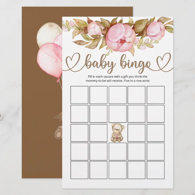 Teddy Bear Baby Bear Baby Shower Bingo Game | Zazzle