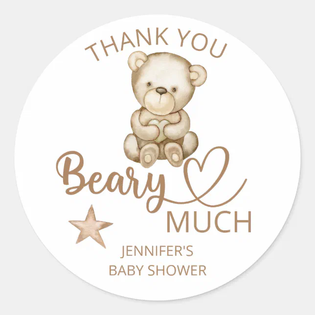 Teddy bear baby bear Thank you beary much Classic Round Sticker | Zazzle