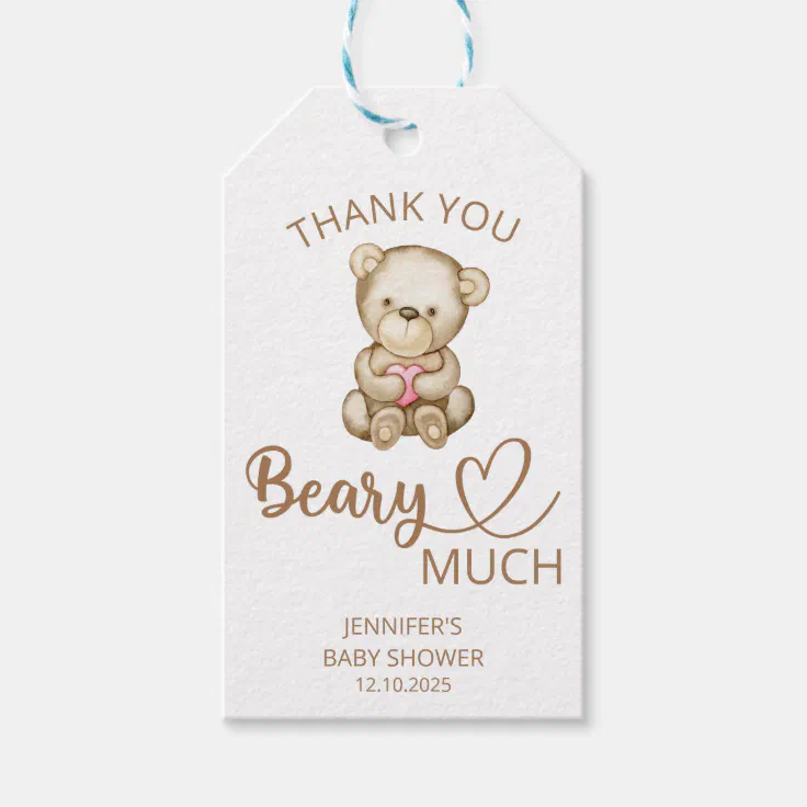Teddy bear baby bear Thank you beary much Gift Tags | Zazzle