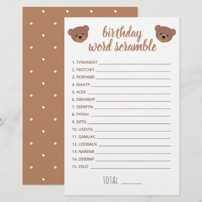 Teddy Bear Baby Birthday Word Scrambe Game | Zazzle