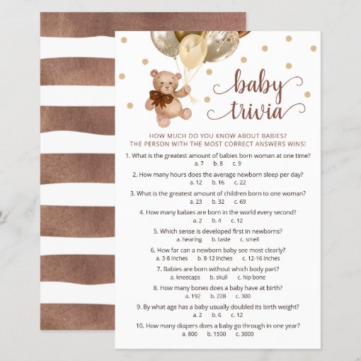 Teddy Bear Baby Facts Trivia Game Baby Shower | Zazzle