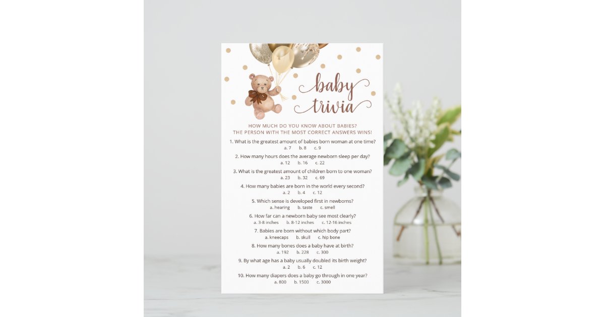 Teddy Bear Baby Facts Trivia Game Baby Shower | Zazzle