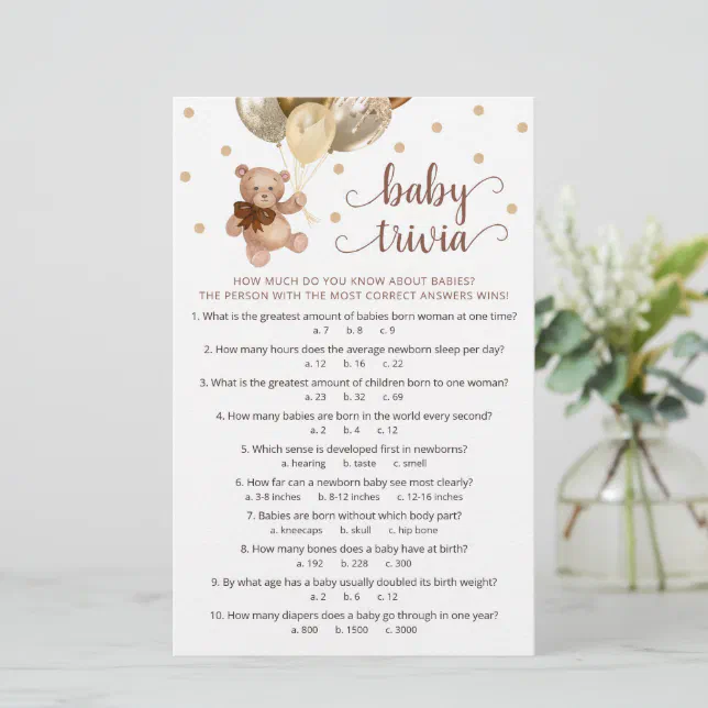 Teddy Bear Baby Facts Trivia Game Baby Shower | Zazzle