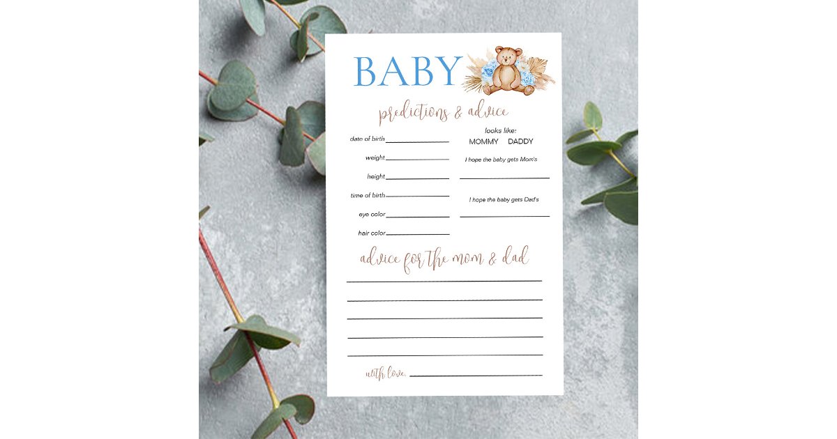 Teddy Bear Baby Predictions Game Flyer | Zazzle