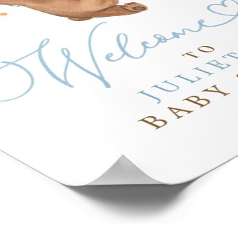 Teddy Bear Baby Shower Boy Blue Bear Welcome Poster | Zazzle