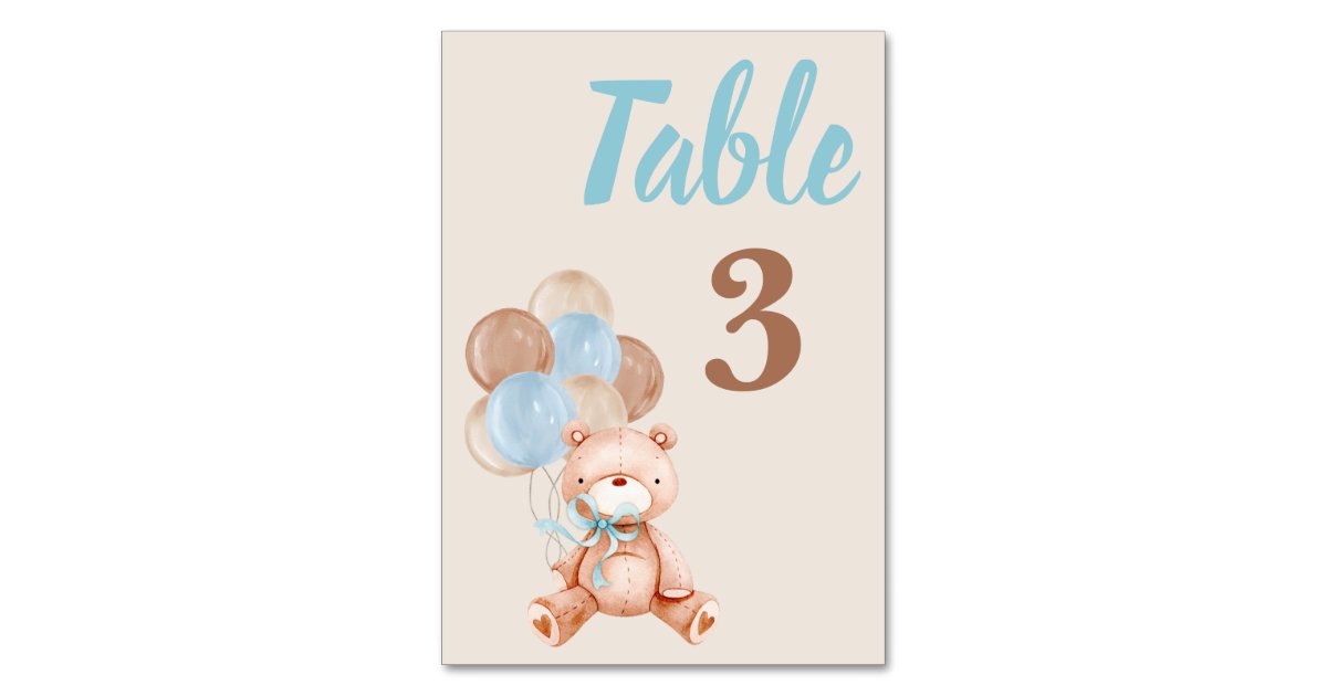 Teddy Bear Baby Shower Boy Table Number | Zazzle