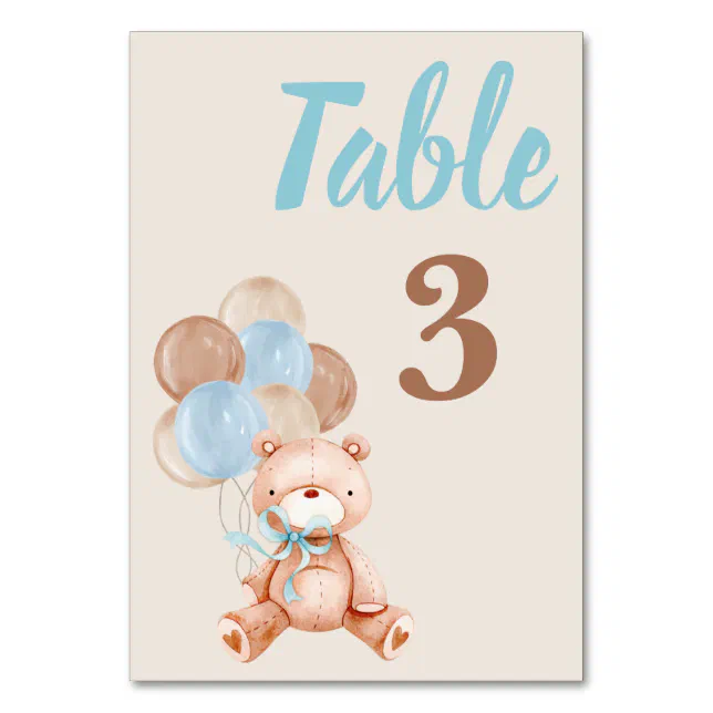 Teddy Bear Baby Shower Boy Table Number | Zazzle