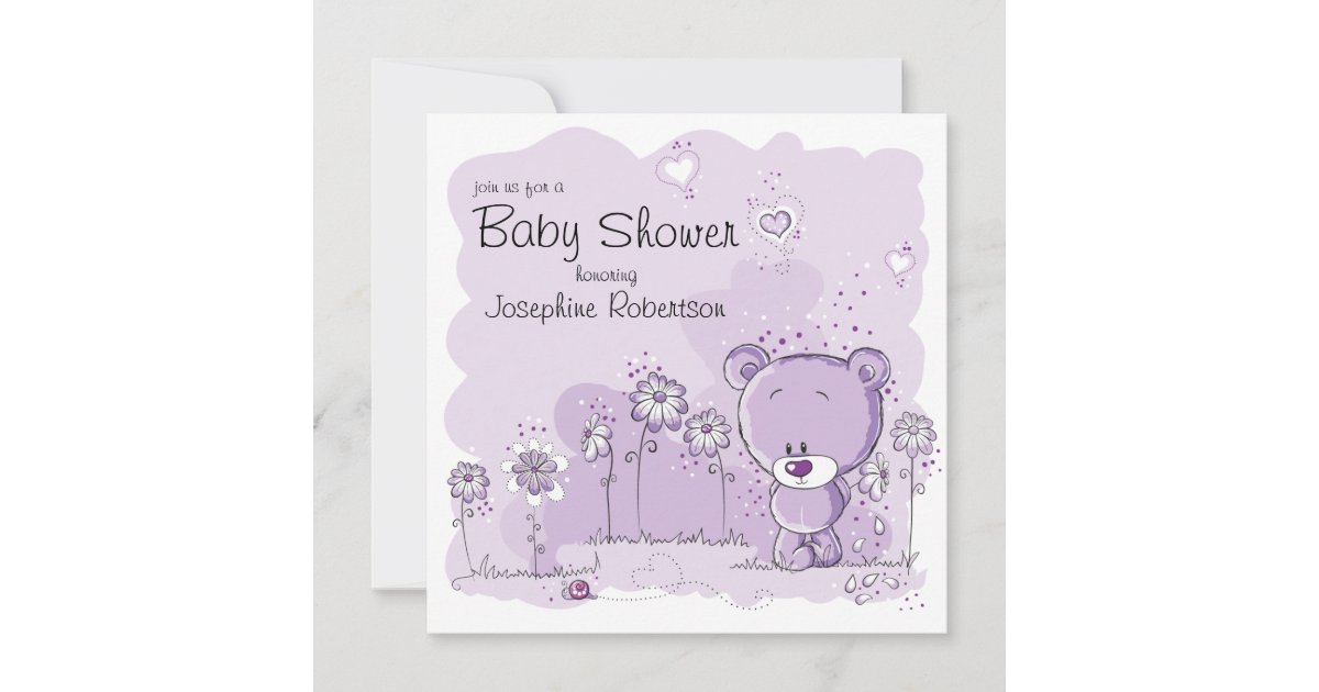 Teddy Bear Baby Shower Invitation - Purple | Zazzle