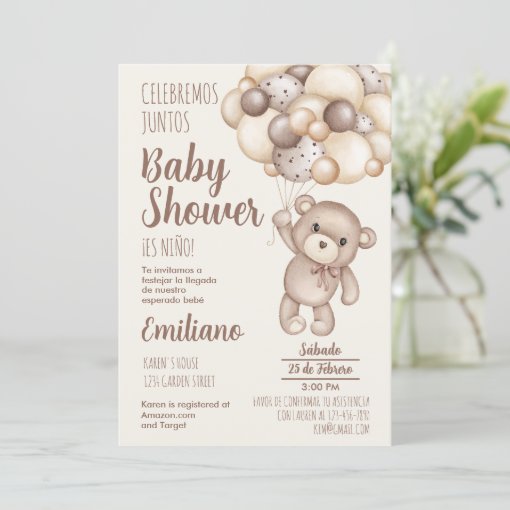 Teddy Bear Baby Shower Spanish Invitation | Zazzle