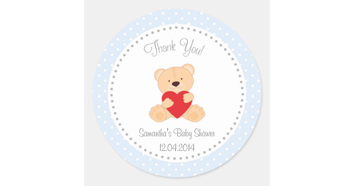 Teddy Bear Baby Shower Sticker Blue | Zazzle