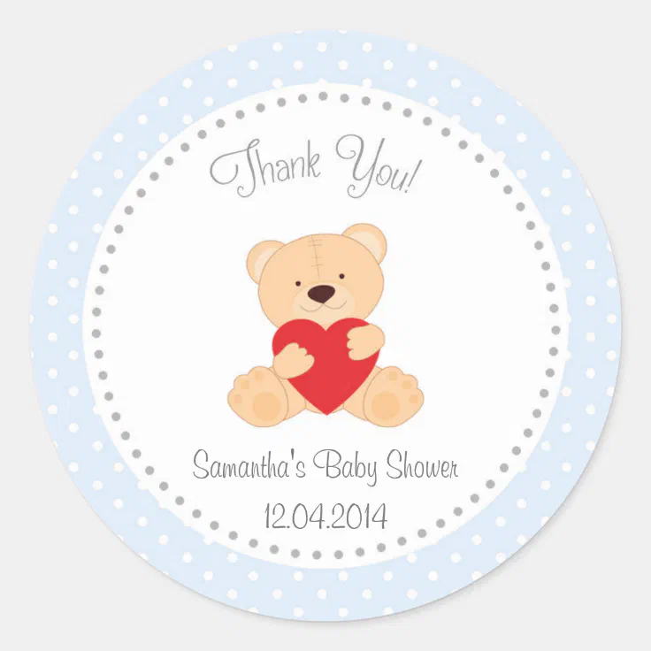 Teddy Bear Baby Shower Sticker Blue | Zazzle