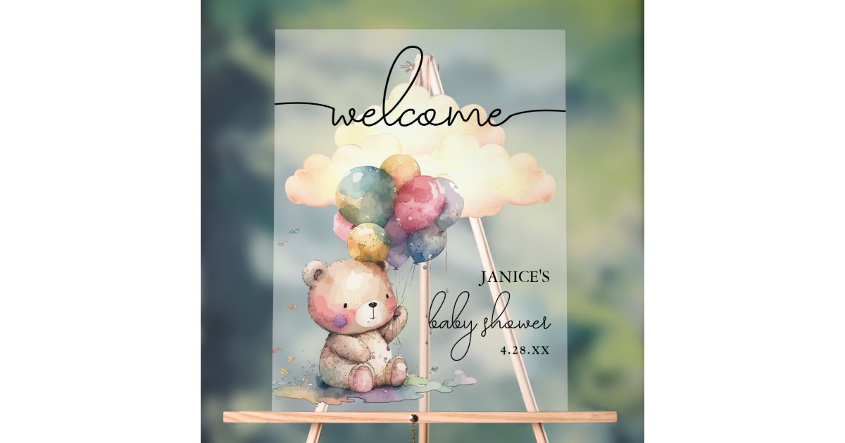 Teddy Bear Baby Shower Welcome Acrylic Sign | Zazzle