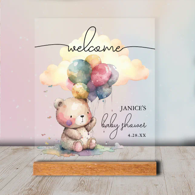 Teddy Bear Baby Shower Welcome Acrylic Sign | Zazzle