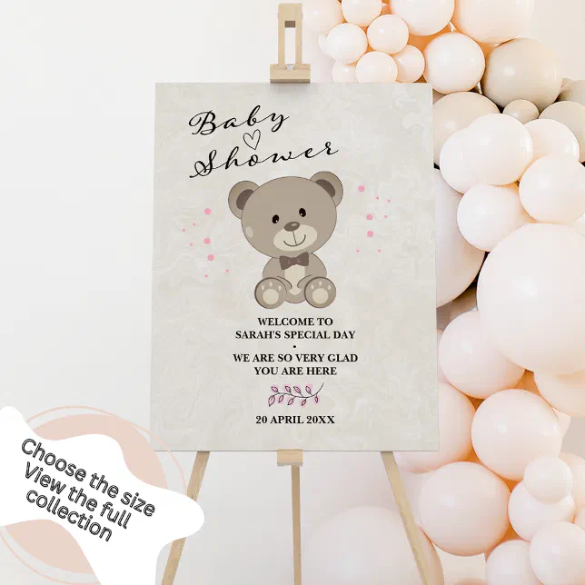 Teddy Bear Baby Shower Welcome Sign (Girls Pink) | Zazzle