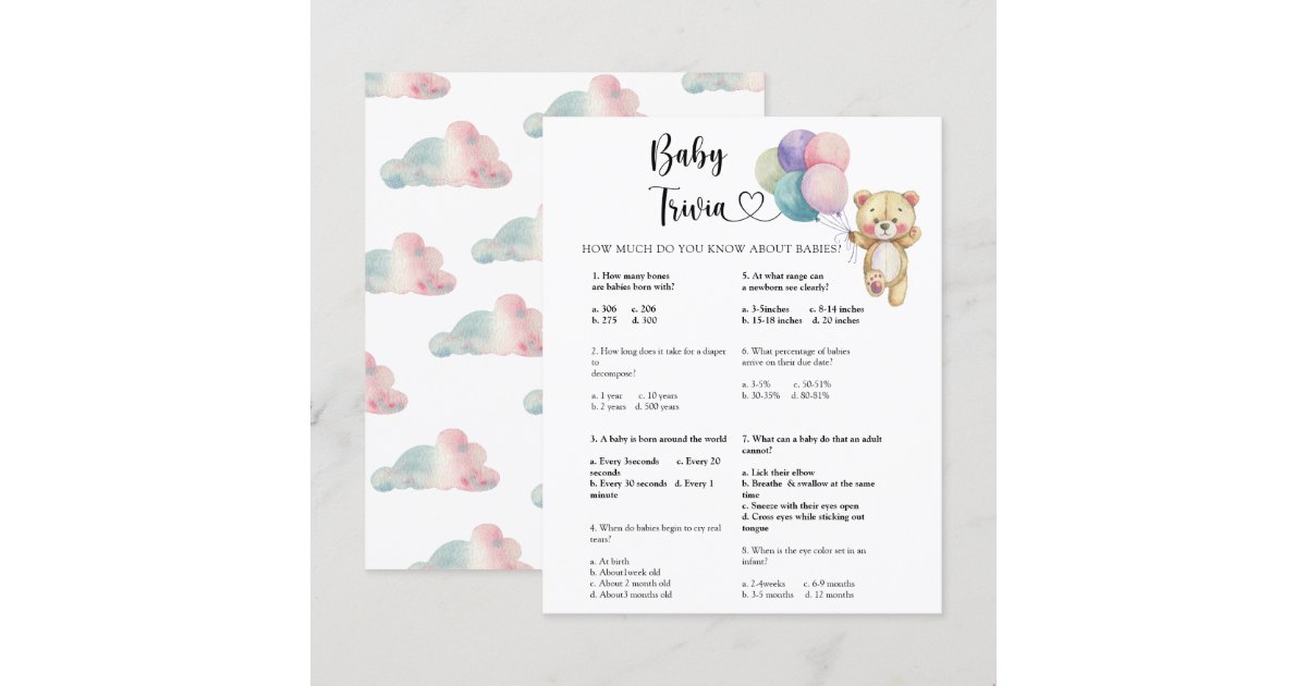 Teddy bear - Baby Trivia | Baby Shower Game | Zazzle