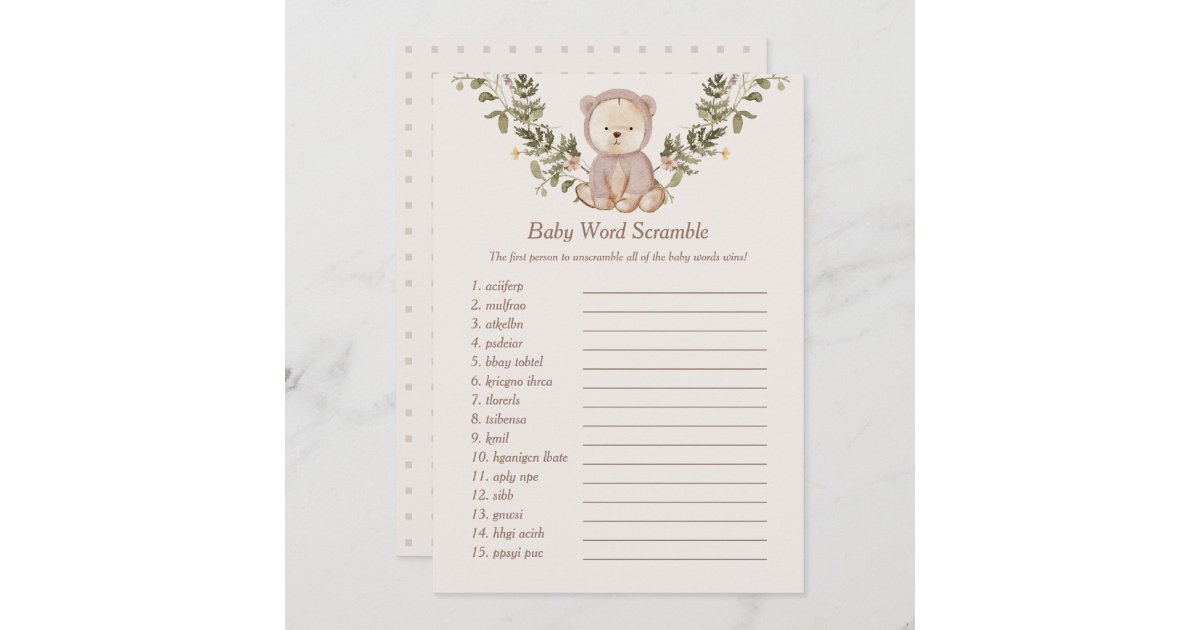 Teddy Bear Baby Word Scramble Game Template | Zazzle