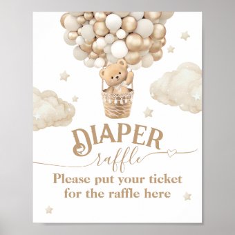 Teddy Bear Balloon Baby Shower diaper raffle Poster | Zazzle