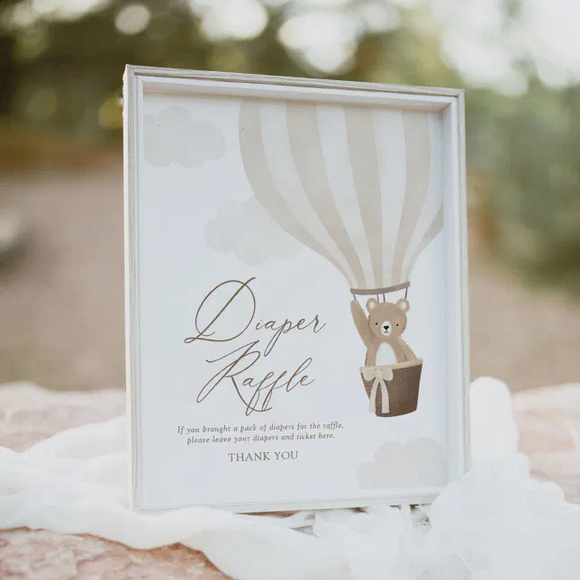 Teddy Bear Balloon Baby Shower Diaper Raffle Poster | Zazzle