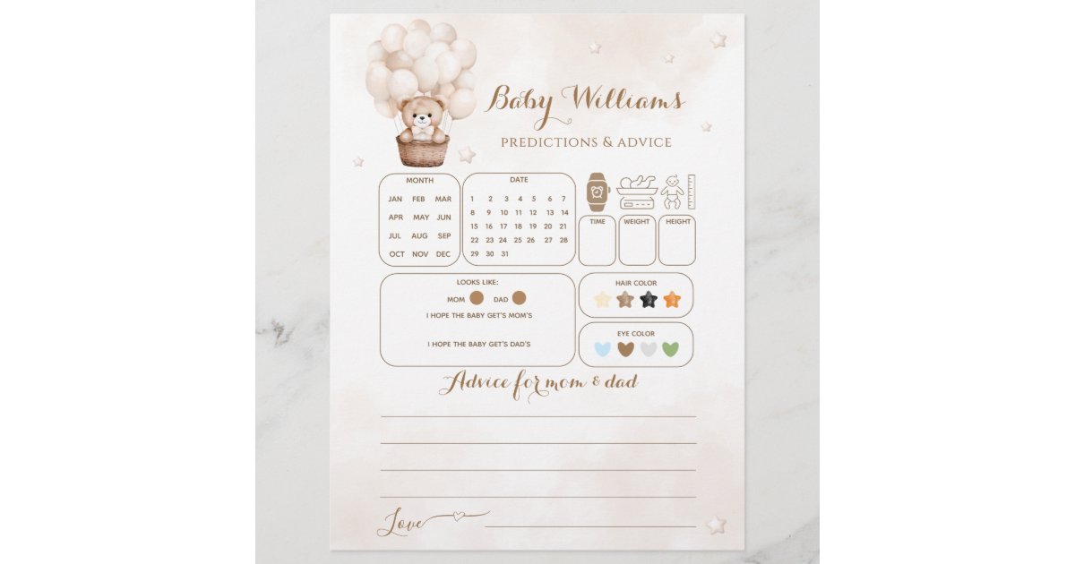 Teddy Bear Balloon Baby Shower Guessing Game | Zazzle