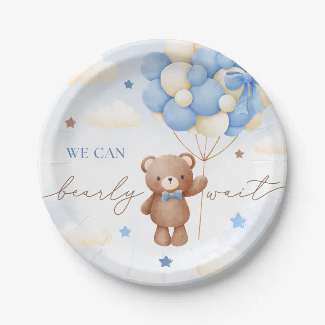 Teddy Bear Balloon Boy Baby Shower Paper Plates | Zazzle