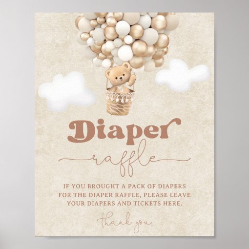 Teddy Bear Balloon Diaper Raffle Poster | Zazzle