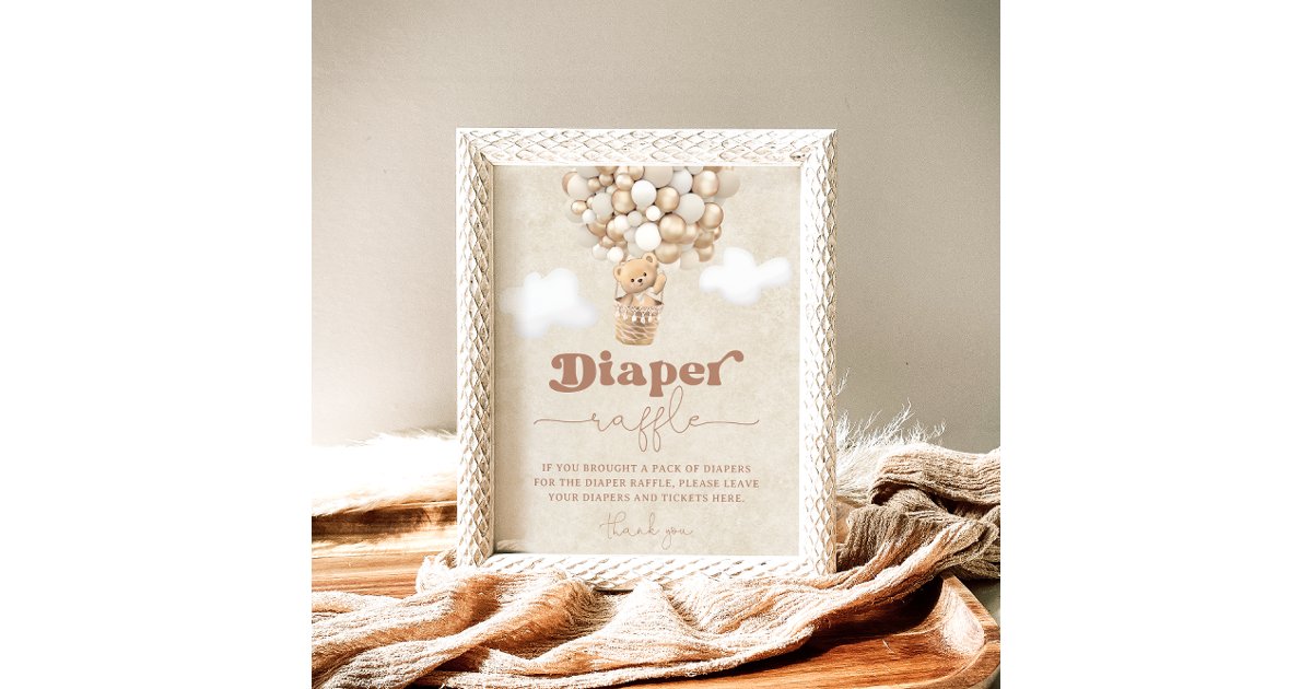 Teddy Bear Balloon Diaper Raffle Poster | Zazzle