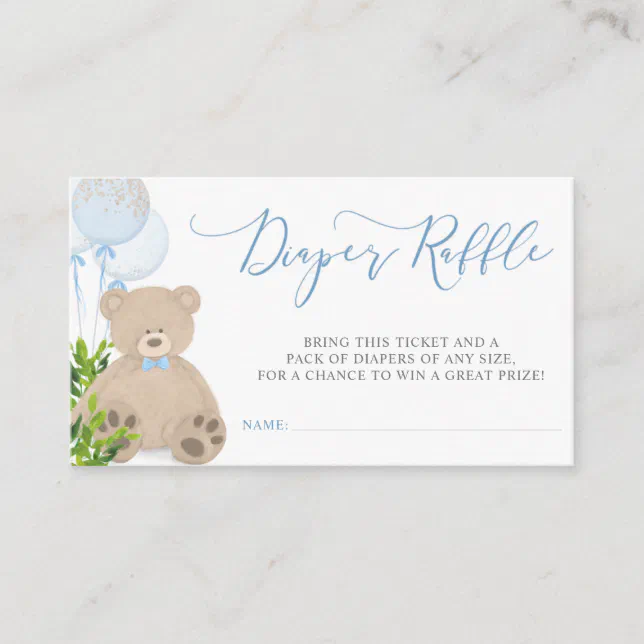 Teddy Bear Balloon Greenery Diaper Raffle Ticket Enclosure Card | Zazzle