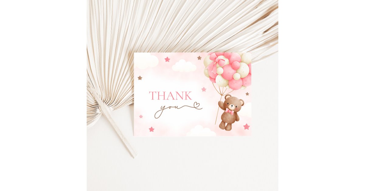 Teddy Bear Balloon Pink Thank You Cards | Zazzle