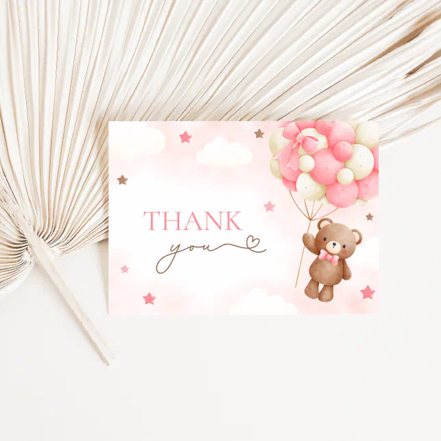 Teddy Bear Balloon Pink Thank You Cards | Zazzle
