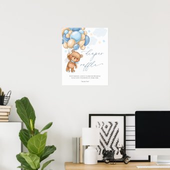 Teddy Bear Balloons Baby Shower Diaper Raffle Pos Poster | Zazzle