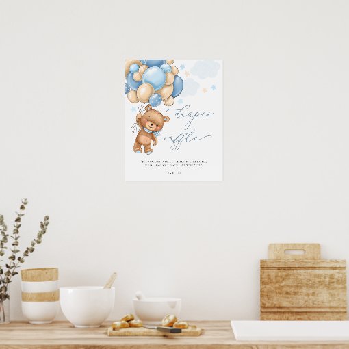 Teddy Bear Balloons Baby Shower Diaper Raffle Pos Poster | Zazzle