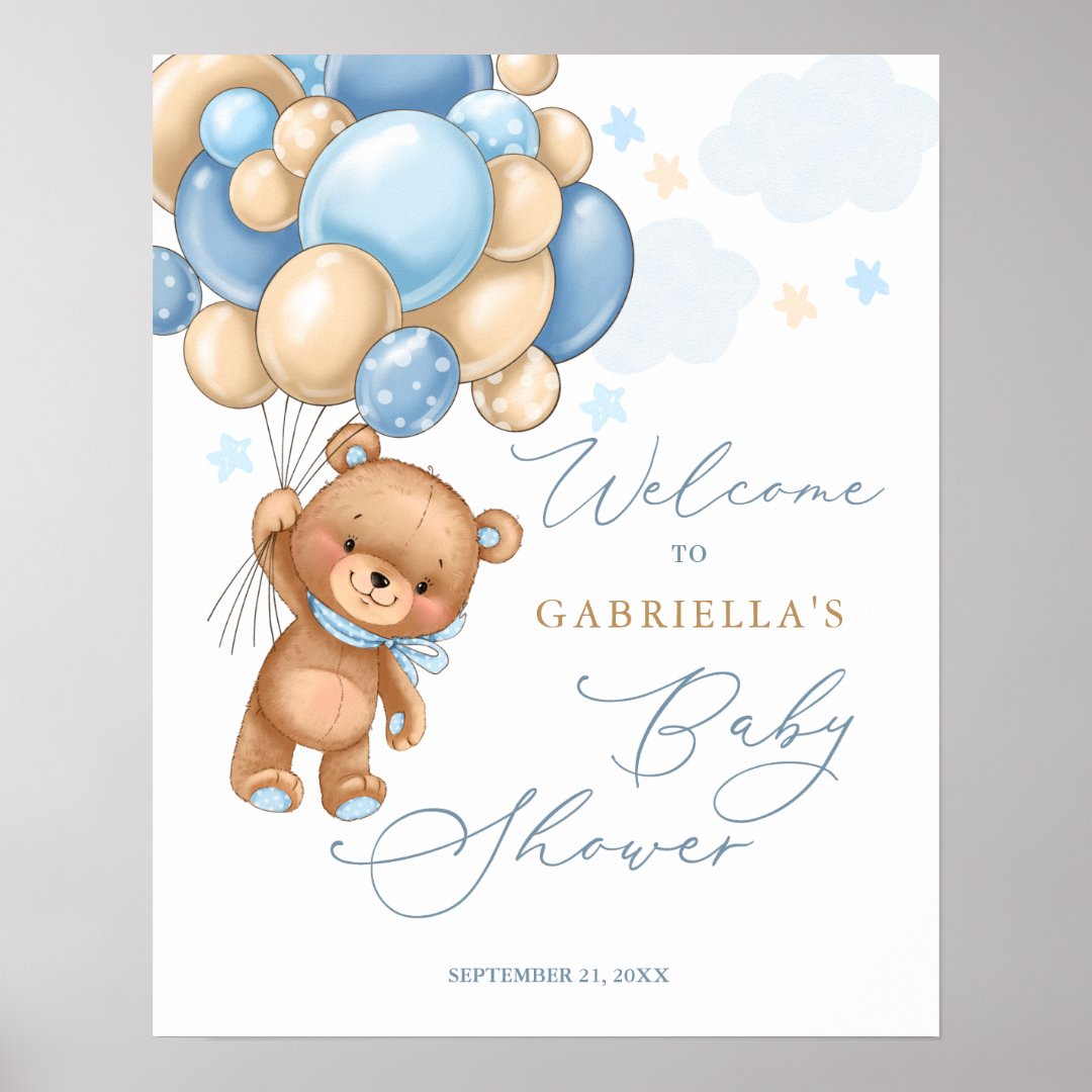 Teddy Bear Balloons Baby Shower Welcome Sign | Zazzle