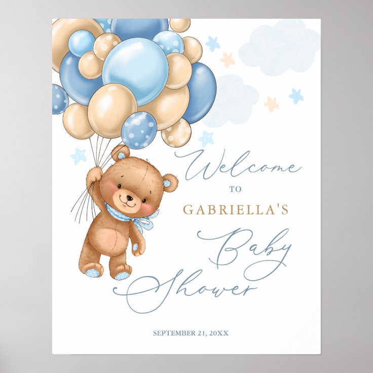 Teddy Bear Balloons Baby Shower Welcome Sign | Zazzle