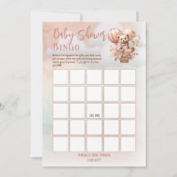 Teddy Bear Balloons Pink Girl Baby Shower Bingo Invitation | Zazzle
