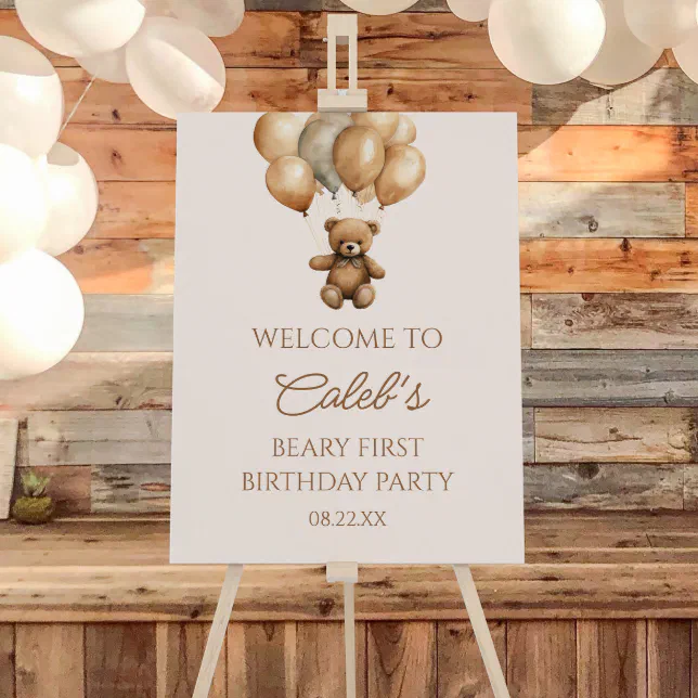 Teddy Bear Beary First Birthday Party Welcome Sign | Zazzle