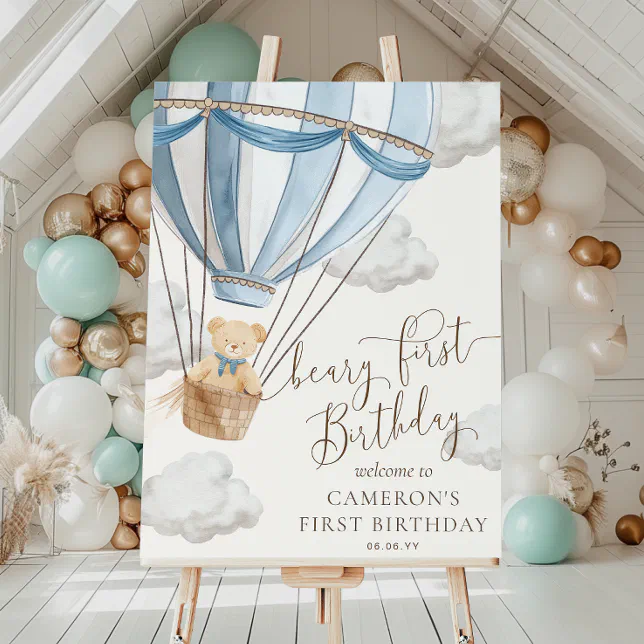 Teddy Bear Beary First Birthday Welcome Sign | Zazzle