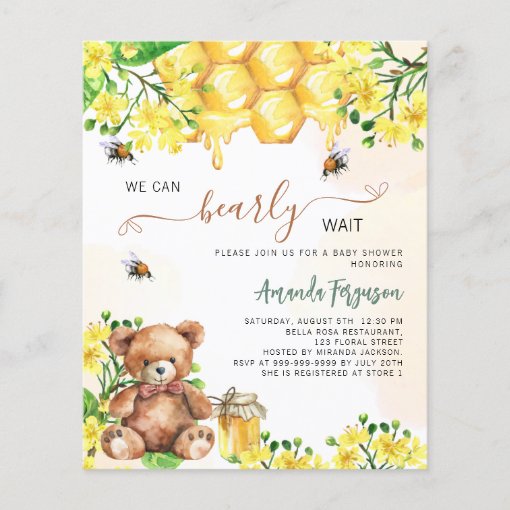 Teddy bear bees honeycomb budget Baby Shower | Zazzle