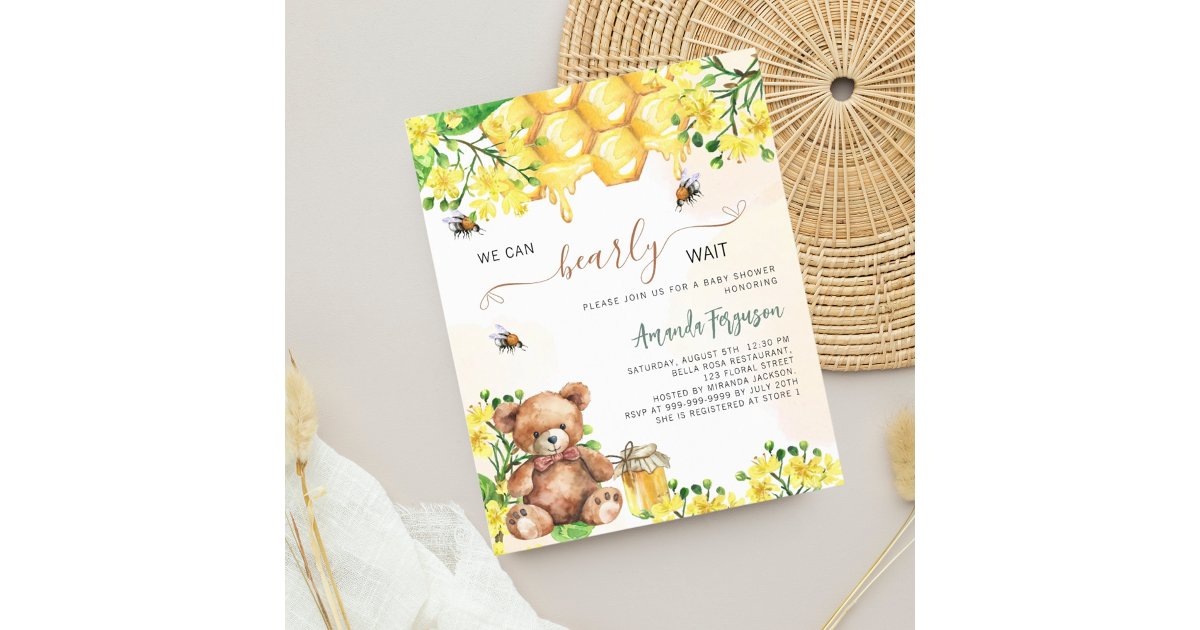 Teddy bear bees honeycomb budget Baby Shower | Zazzle