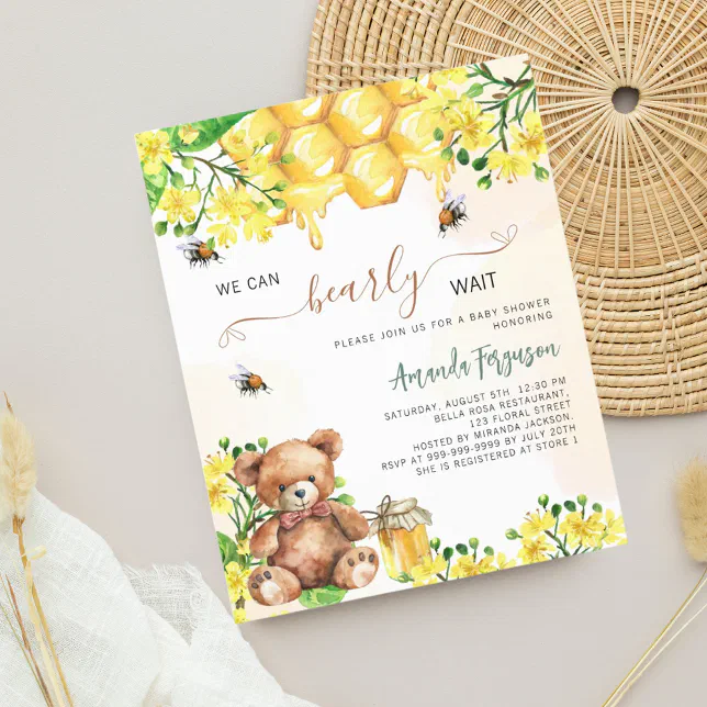 Teddy bear bees honeycomb budget Baby Shower | Zazzle