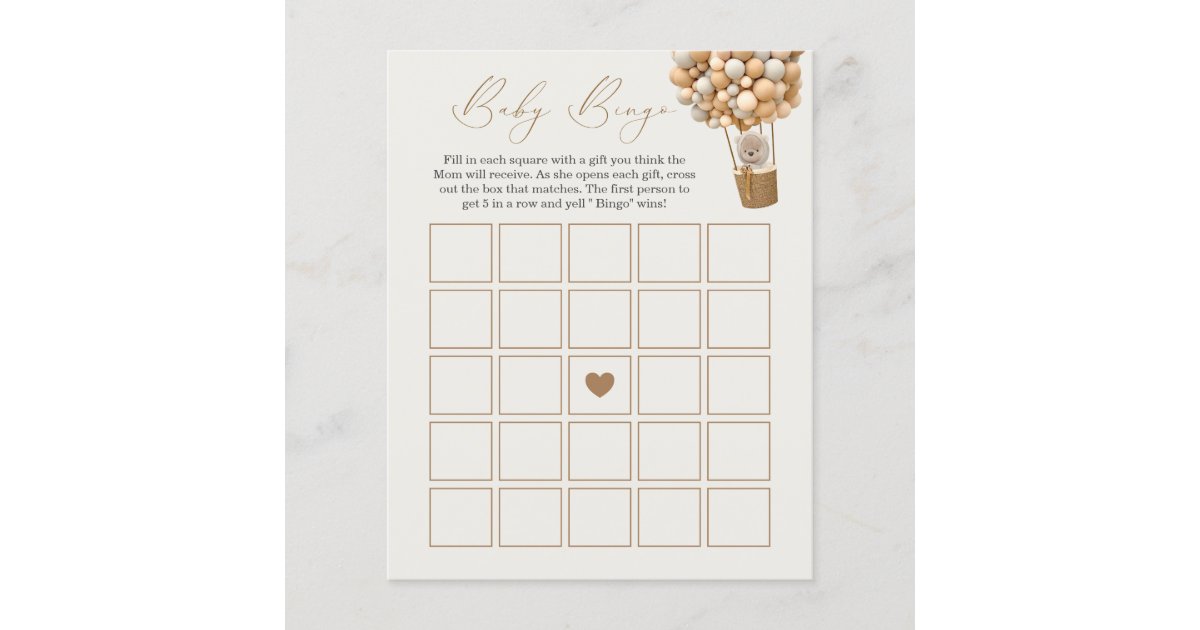 Teddy Bear Bingo Baby Shower Game | Zazzle
