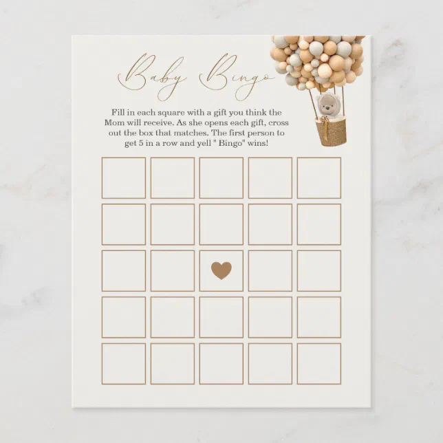 Teddy Bear Bingo Baby Shower Game | Zazzle