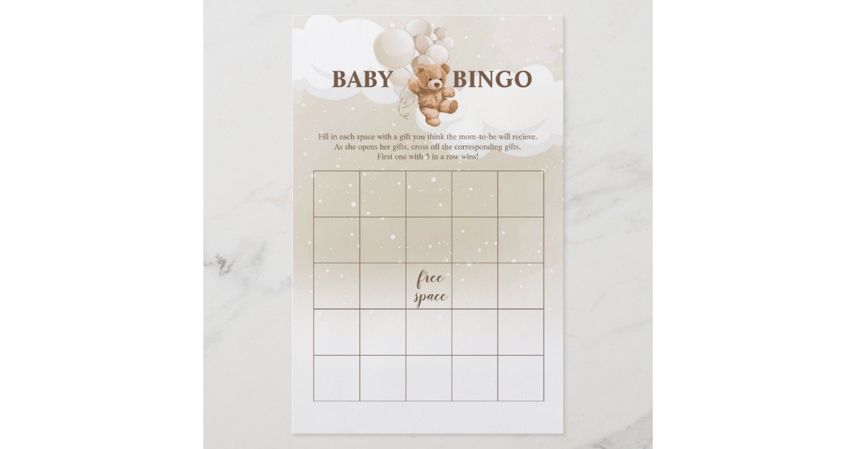 Teddy Bear BINGO Baby Shower Games Flyer | Zazzle