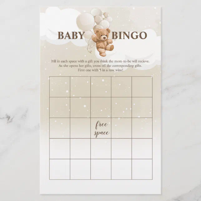Teddy Bear BINGO Baby Shower Games Flyer | Zazzle