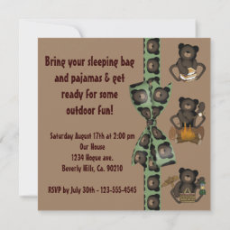 Teddy Bear Birthday Camp Sleepover Invitation | Zazzle