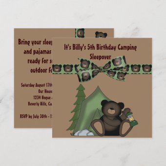 Teddy Bear Birthday Camp Sleepover Invitation | Zazzle