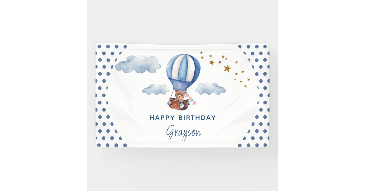Teddy Bear Blue 1st Happy Birthday Banner | Zazzle